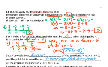 A2H Unit 4 LT 14 Remainder Theorem | Educreations