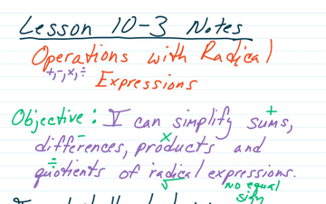 Lesson 10-3 Notes Operations With Radical Expressions | Educreations